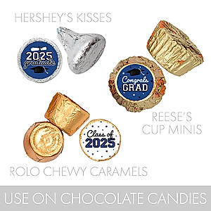 Graduation Party Stickers for Kisses Candy, Chocolate Drops, Grad Party Favors - 180 Count (Blue 2025)