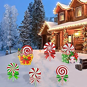 Candy Christmas Decorations Outdoor Yard Signs - 6Pcs Plastic Peppermint Lollipop Candy Signs with Stakes for Winter Holiday Christmas Outside Yard Pathway Lawn Decor Supplies