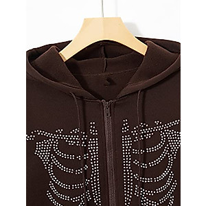 Floerns Women's Long Sleeve Zip Up Skeleton Hoodie Graphic Sweatshirt Jackets Coffee Brown L