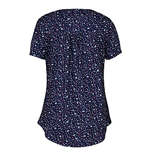 peasant tops for women tunic tops for women loose fit short sleeve flowy shirts Navy blue ditsy floral M