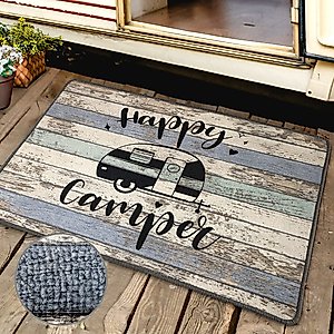 Funny Doormat,Happy Camping Camper Welcome Mats for Front Door,Non-Slip Entryway Rug Garden Home Kitchen Rubber Bathroom Backing Doormat 17X28.7 Inch