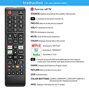 (Pack of 2) Replacement Remote Control for Samsung-TV-Remote for All Samsung LCD LED HDTV 3D Smart TVs Models