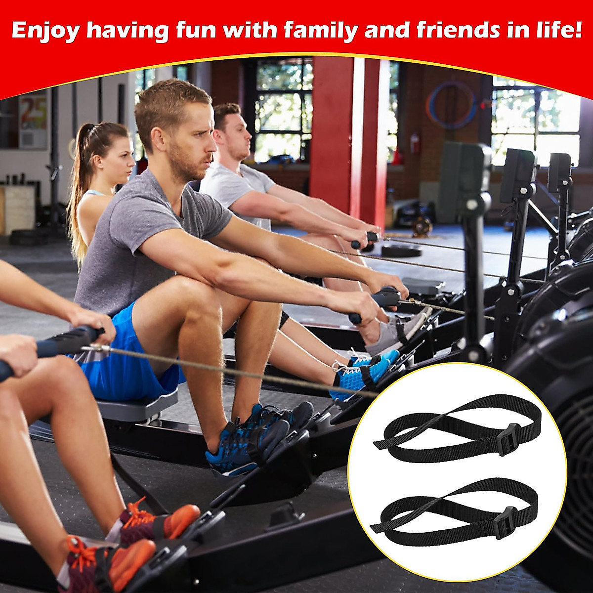 Rowing Machine Feet Straps for Concept 2 Rower - Foot Strap Replacement, Compatible with Models D & E - 2 Pack