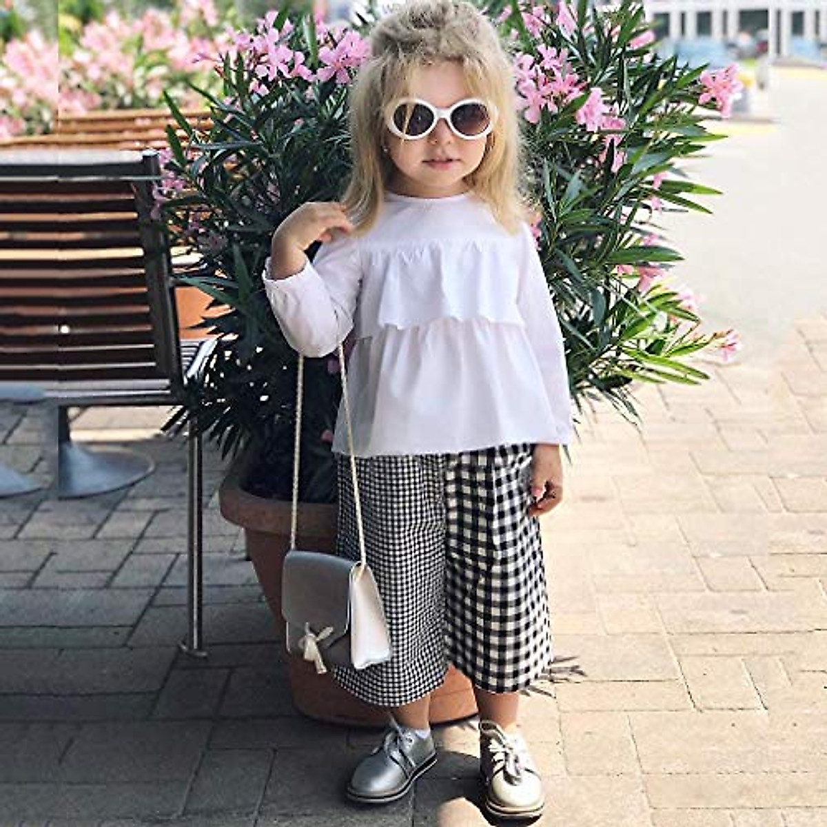 Toddler Outfits Cute Ruffle Long Sleeve Top and Plaid Pants Mitiy 2Pcs Baby Girl Clothes Set