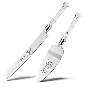 ALICEPUB Personalized Cake Cutting Set for Wedding, Engraved Cake Serving Set Pie Server Pizza Cutter for Anniversary Birthday Bridal Shower(2Pcs)