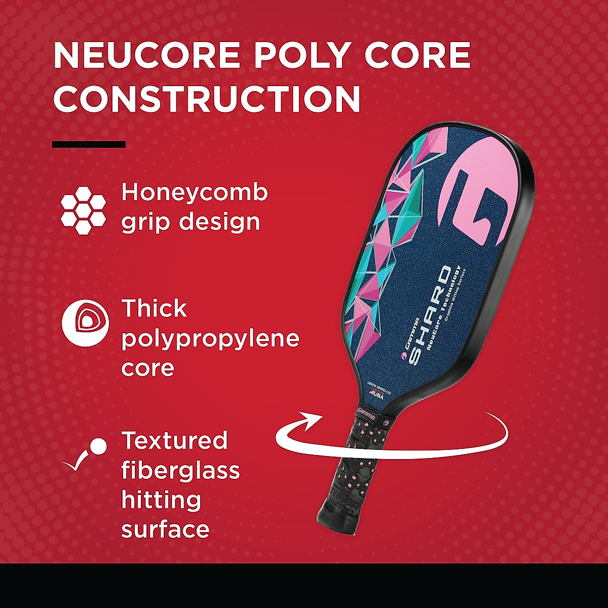 GAMMA Shard NeuCore Pickleball Paddles with Honeycomb Grip, Textured Graphite Surface, Pink - USAPA-Approved Pickleball Paddle with Thicker Large-Cell Core - Premium Pickleball Equipment