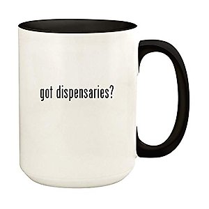 Knick Knack Gifts got dispensaries? - 15oz Ceramic Colored Handle and Inside Coffee Mug Cup, Black