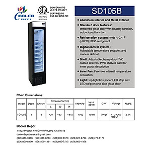 Commercial Freezer Glass 1-door 17" 105L Upright Narrow NSF -15°F to 5°F slim display merchandiser restaurant SD-105B