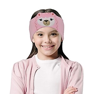 GenTek Kids Ear Headphones with Parental Volume Limiter to Protect Hearing, Washable Super Soft Fleece Headband with Ultra-Thin, Adjustable Removable Speakers (Llama-Pink)