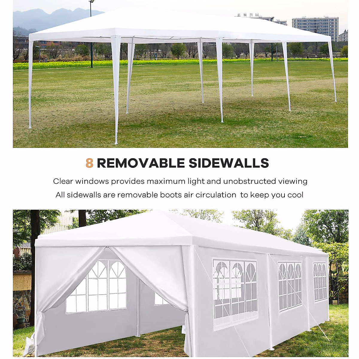 10X30ft Outdoor Gazebo, Canopy Tent Heavy Duty Wedding Party Tent with 8 Removable Sidewalls for Outdoor Wedding, BBQ, Camping, Backyard, Tents for Parties