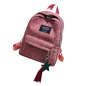 RUIVE Woman Mini Simple Corduroy Backpacks Campus Style Pure Color Leisure Dark Blue Backpack Kids (Pink, one size)