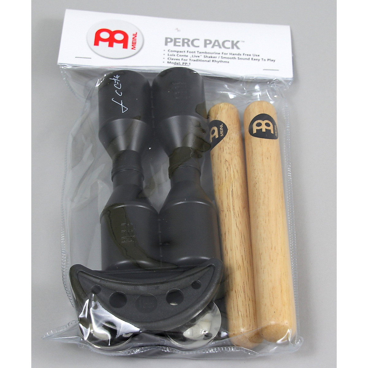 Meinl Percussion PP-1 Perc Pack with Luis Conte Shaker, Classic Hardwood Claves and Compact Foot Tambourine