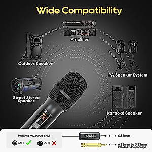 FDUCE Wireless Microphone, Karaoke Mic, UHF Dual Handheld Dynamic System with Rechargeable Receiver for Party, Church, Meeting, Wedding, 260ft (Grey and Gold)