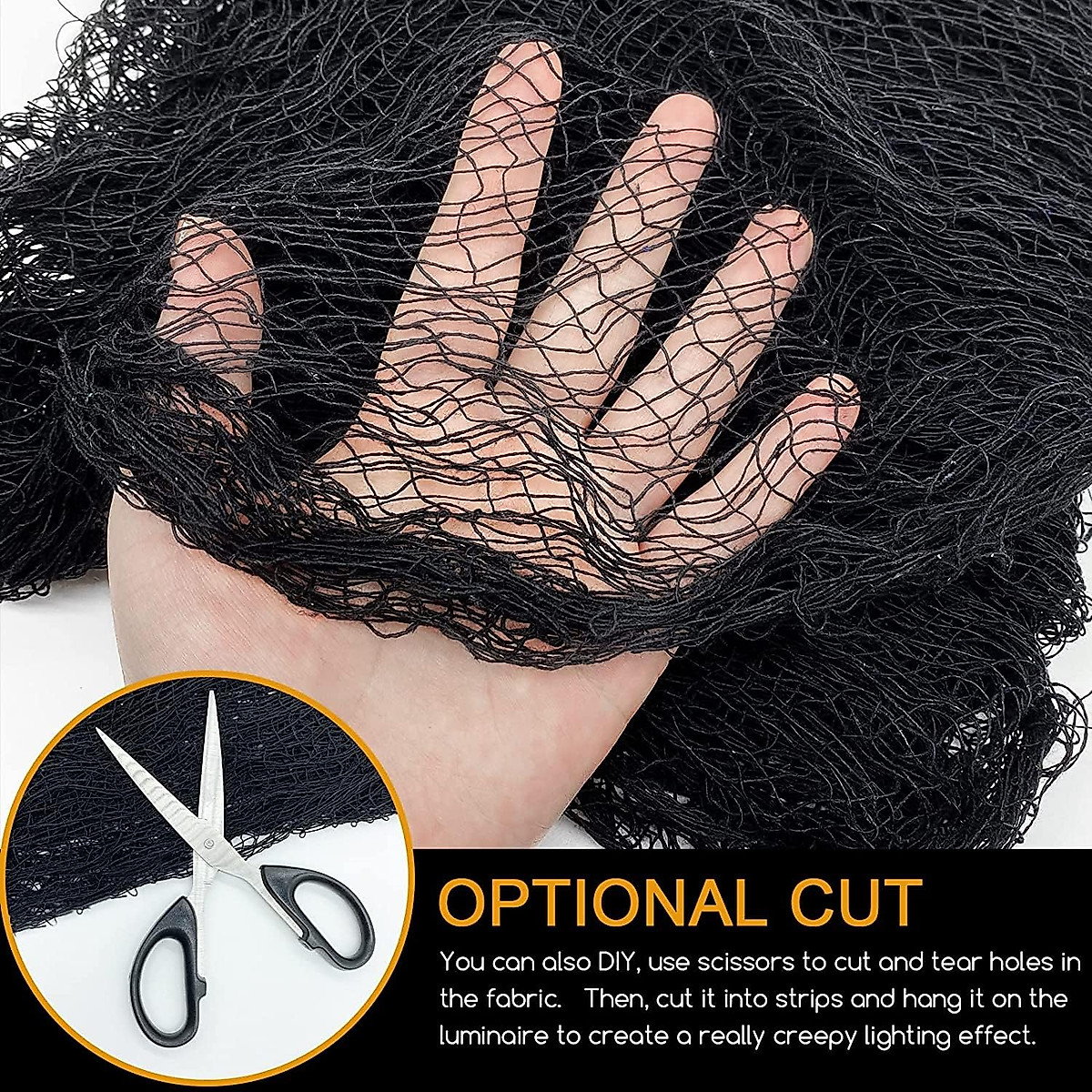 Kijamilee 4 Pack Halloween Creepy Cloth, Scary Spooky Cloth Creepy Gauze, 30 x 120inch Freaky Loose Weave Creepy Cloth, Decorations for Haunted Houses Props Halloween Wall Outdoor Indoor Decor (Black)