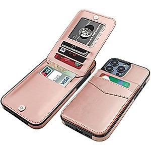 KIHUWEY Compatible with iPhone 14 Pro Max Case Wallet with Credit Card Holder, Flip Premium Leather Magnetic Clasp Kickstand Heavy Duty Protective Cover for iPhone 14 Pro Max 6.7 Inch (Rose Gold)