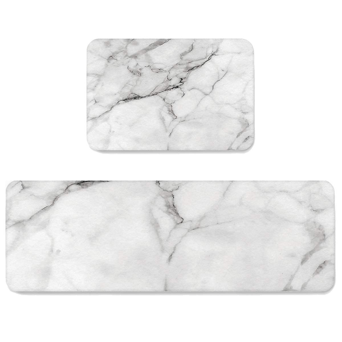 Wild Marble Gray White Kitchen Mat Set of 2, Cushioned Anti-Fatigue Kitchen Rugs, Waterproof & Non-Slipping Kitchen Mat for Floor, Durable Kitchen Rugs and Mats for Kitchen & Laundry, Watercolor Art