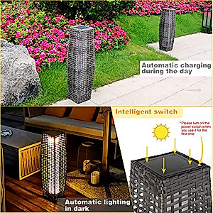 UCAJULICY Solar Floor lamp Outdoor Decoration Resin Wicker/Rattan Lantern Waterproof Automatic Switch,for Patio Deck Pathway Garden (Grey)