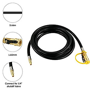 Uniflasy 12 Ft Low Pressure Propane RV Quick-Connect Hose, Quick Disconnect Propane Hose Extension - 1/4” Safety Shutoff Valve & Male Full Flow Plug for RVs