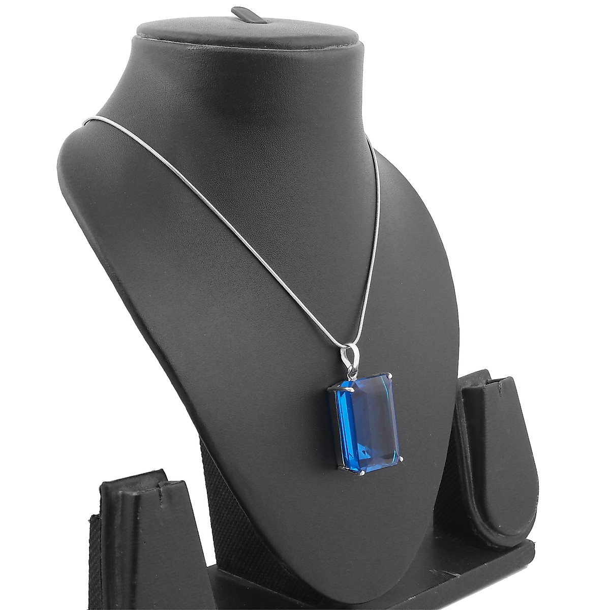 GEMHUB 120 Carat Blue Topaz Gemstone Pendant Without Chain, 925 Sterling Silver Emerald Shape Topaz Pendant Without Chain