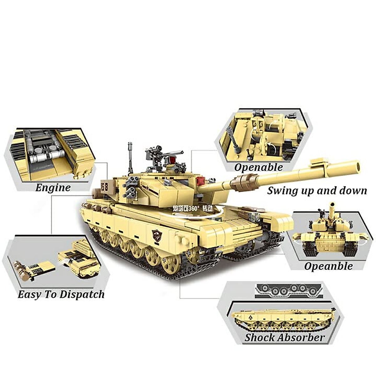 General Jim's Type 99 Main Battle Tank Building Block Alternative Bricks Set, 1,340 Pieces – Realistic Design with Rotating Turret, Moving Cannon, and Functional Suspension