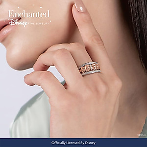 Jewelili Enchanted Disney Fine Jewelry 14K Rose Gold Over Sterling Silver 1/5 Cttw White Diamonds Snow White Bow Ring Size 9