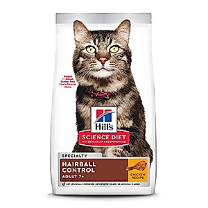 Hill's Science Diet Dry Cat Food, Adult 7+ for Senior Cats, Hairball Control, Chicken Recipe, 15.5 lb. Bag