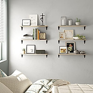 Wallniture Arras Floating Shelves, Living Room Bookshelf, Wall Shelves for Bedroom, Kitchen Organization Units & Office Wall Decor 24" Natural Wood Shelf Set of 6