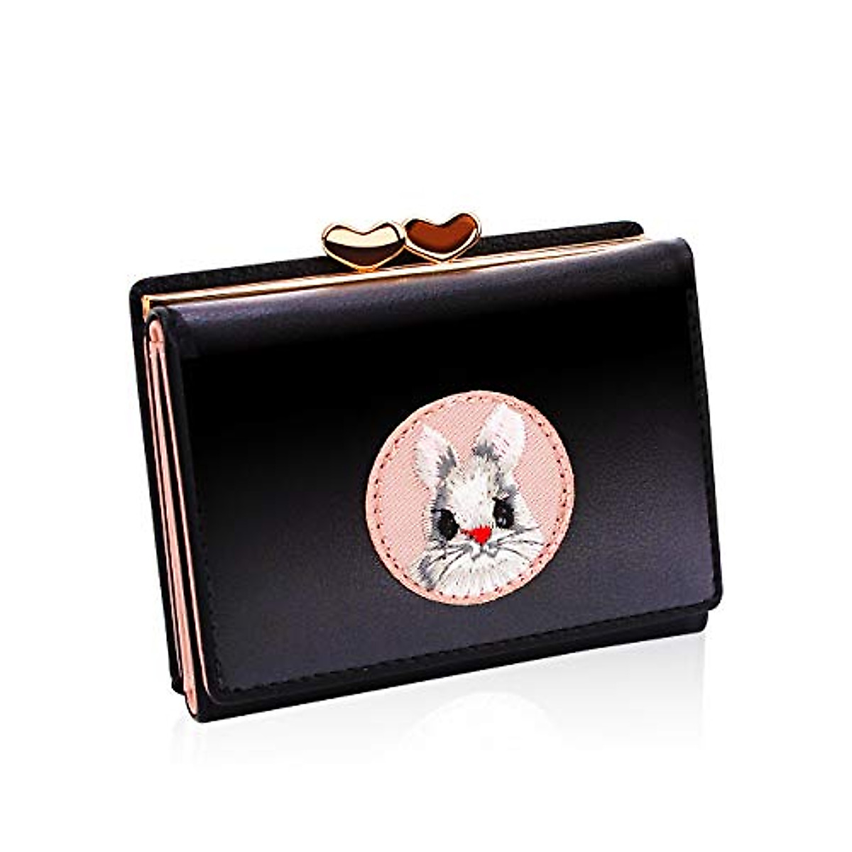 JIUFENG Women's Short Wallet Multi Purpose Purses Animal Embroidered Billfold Credit Card Holder Coin Pouches (Black)