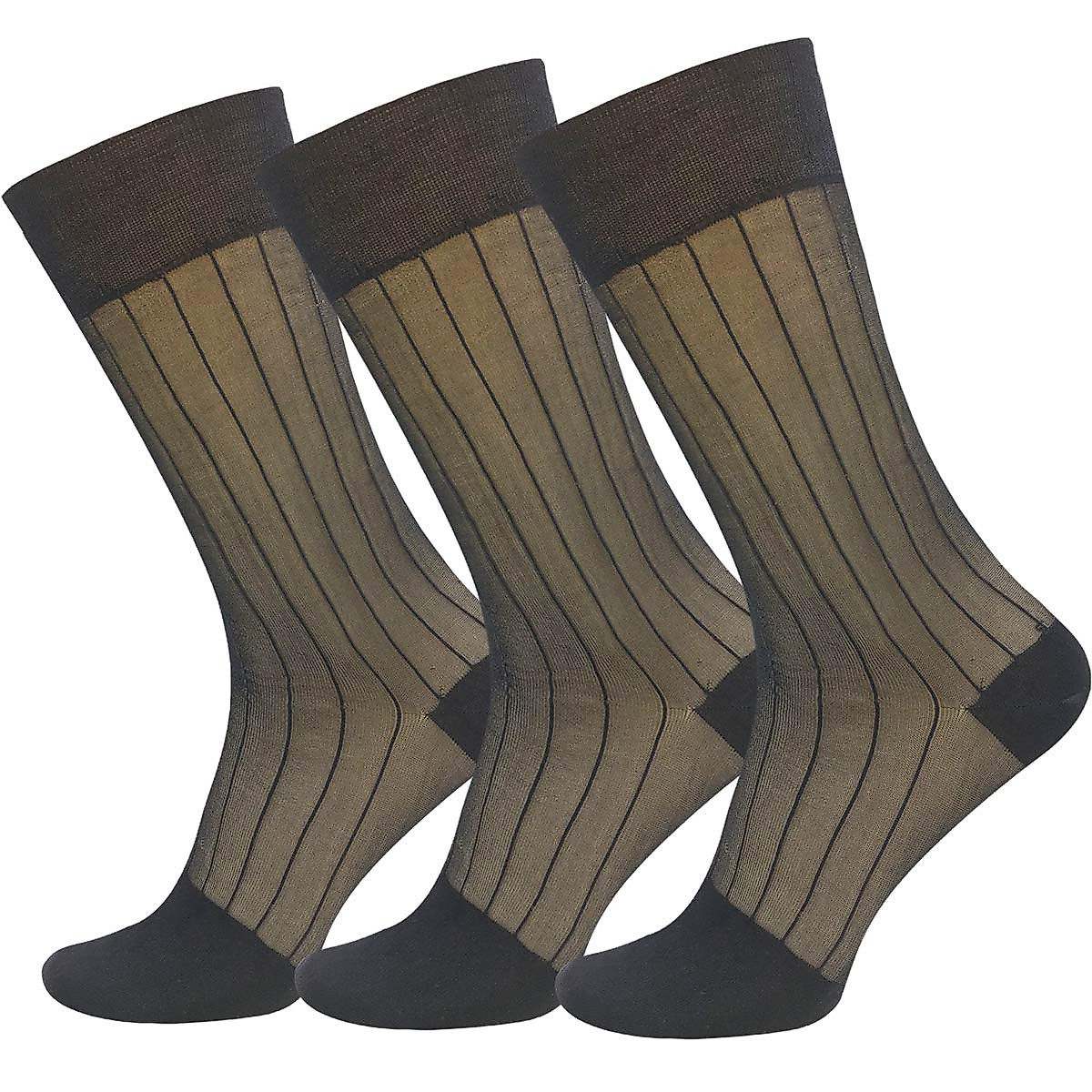 Uaussi 3 Pairs Mens Silk Sheer Socks Mid Calf OTC Ultra Thin Nylon Dress Sock Soft Daily Casual Stockings Work Business Sox