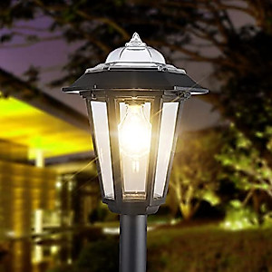 Kemeco Solar Lamp Post Light ST6261SS4 LED 2 Modes Exterior Solar Street Light for Outdoor Garden Landscape Decor Pathway Patio Lawn Yard (Lamp with Post)