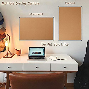 4 THOUGHT Cork Bulletin Board Large Big, 48 x 36 Inches Framed Push Pin Corkboard for Wall, Notice Memo Board with Silver Aluminium Frame for Display and Organize, 4 x 3 Feet, 10 Push Pins Included