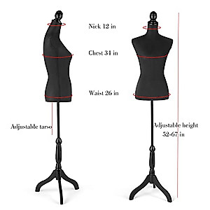 Mannequins Body Female Sewing Mannequin, 52-64 Inch Adjustable Mannequin Dress Forms for Sewing,Mannequin Torso Jewelry Display Wood Tripod Stand Clothing Forms,Black