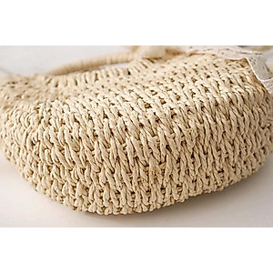 Handwoven Rattan Bag for Women Cross Body Bohemian Straw Shoulder Purse Beach Carrying Handbag (Black)