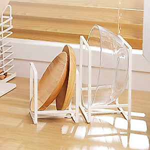 NiHome 2PCS Dish Holder Multipurpose Metal Shelf Kitchen Organizer Upright Plate Storage Space-Saving Drying Rack Rustproof Round Edge Kitchen Declutter Kitchen Attom Home (White Color, Big and Small)