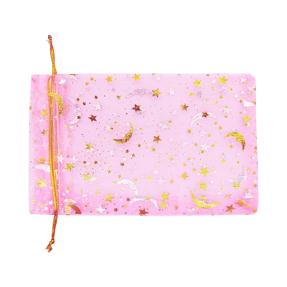 DIYOMR 120Pcs Dream Night Sky Star Moon Gold Organza Lovely Bags Jewelry Cosmetic Bags 4.3x6.3 Inch Drawstring Mesh Favor Pouches Giftwrap Bags for Wedding Party Gift Packaging (Pink)