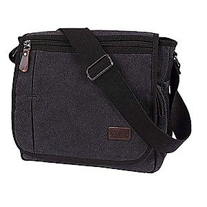 Modoker Messenger Bag for Men Women, 13 Inches Laptop Satchel Bags, Canvas Shoulder Bag with Bottle Pocket, Black