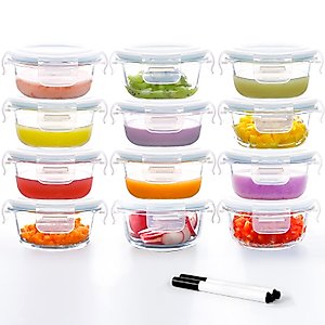 Luvan 7oz Glass Baby Food Containers, 12 Pack Baby Food Jars with Lids Leakproof, Stackable Baby Food Storage Containers Freezer Safe, Baby Bullet Containers for Fruit Purees and Vegetable Mashes