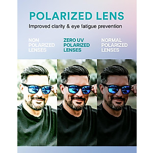 zeroUV - Classic Colored Mirror Lens Square Horn Rimmed Sunglasses for Men Women (3 Pack Polarized | Blue + Green + Red)