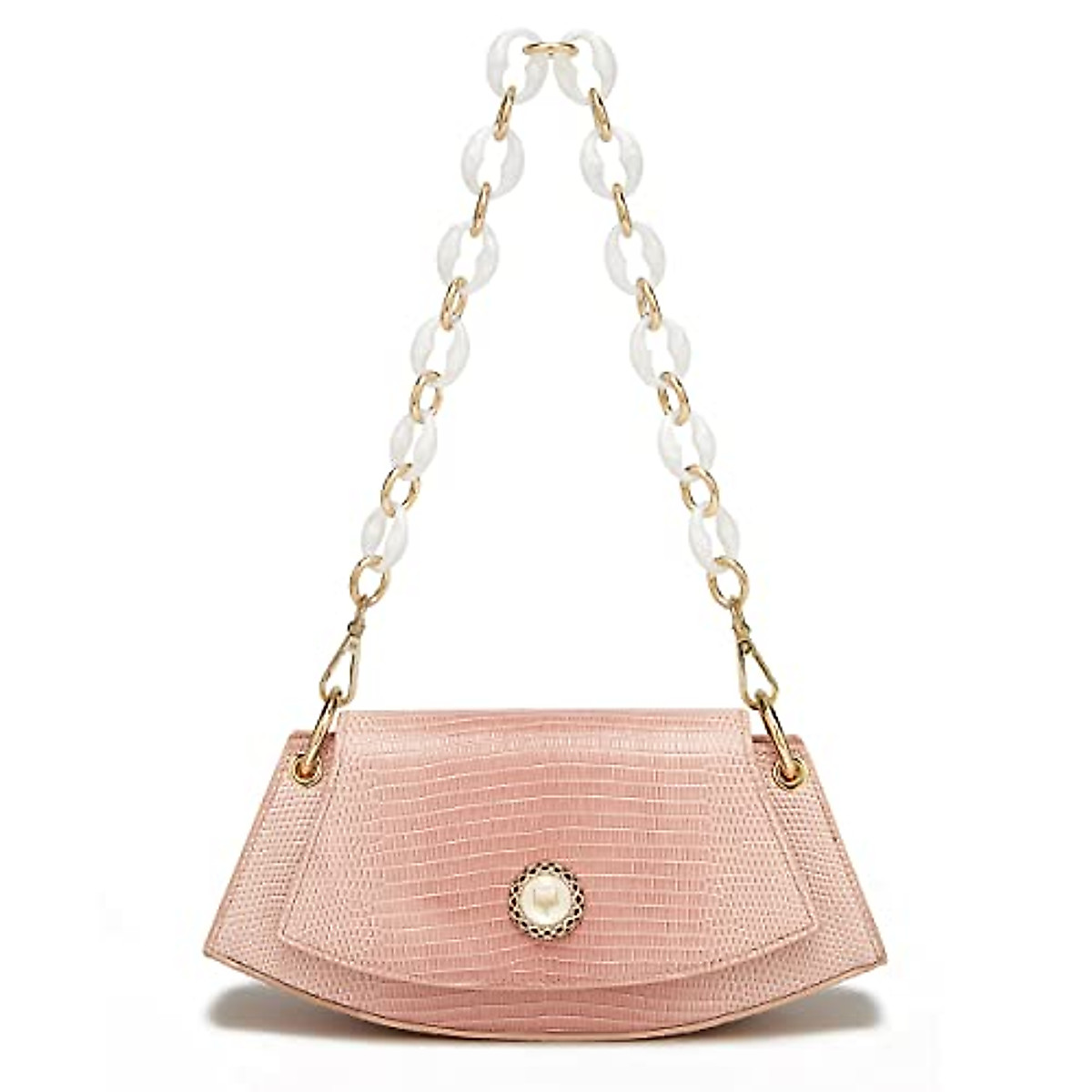 FOXLOVER Split Leather Shoulder Bags Crossbody Purses for Women Fashion Crocodile Hobo Bag Ladies Handbag and Purse (Pink)