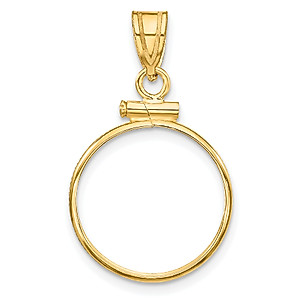 Avariah Wideband Distinguished Coin Jewelry 14k Yellow Gold Polished 16.5mm x 1.35mm Screw Top Coin Bezel Pendant - 28.4mm