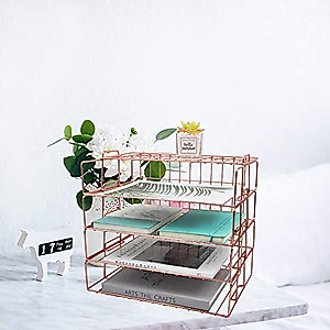 EASEPRES Rose Gold Letter Tray - 4 Tier Desk Organizer for Women, Stackable Paper Tray Organizer, File Organizer for Home Office Supplies, Desk Accessories