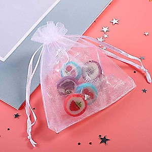 50 Pcs 4x6 inch Gift Wrap Bags, Organza Sheer Clear Tulle Fabric, White Drawstring Sachet for Baby Shower Favor, Birthday Party Favor, Bachelorette Party, Girls Graduation,Small Votive Candles,Marble