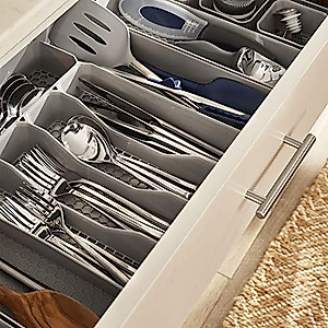 Spectrum Diversified Hexa Drawer Organizer Tray Modern Kitchen Cutlery, Utensil, Silverware Holder Caddy, 6 Dividers Cabinet Storage, 13 x 16, Stone Gray