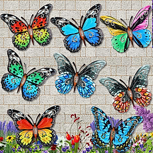 8 Pieces Metal Butterfly Wall Art Decor, 3D Butterfly Hanging Wall Decor Sculpture for Balcony Patio Living Room Garden Outdoor Fence Decoration (Stylish Style)