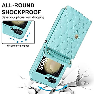 SZHAIYU Women Wallet Purse for Samsung Galaxy Z Flip 5 5G Case Crossbody with Credit Card Holder Strap Lanyard RFID Blocking Protection Flip Leather Zipper (Green, Z Flip 5)