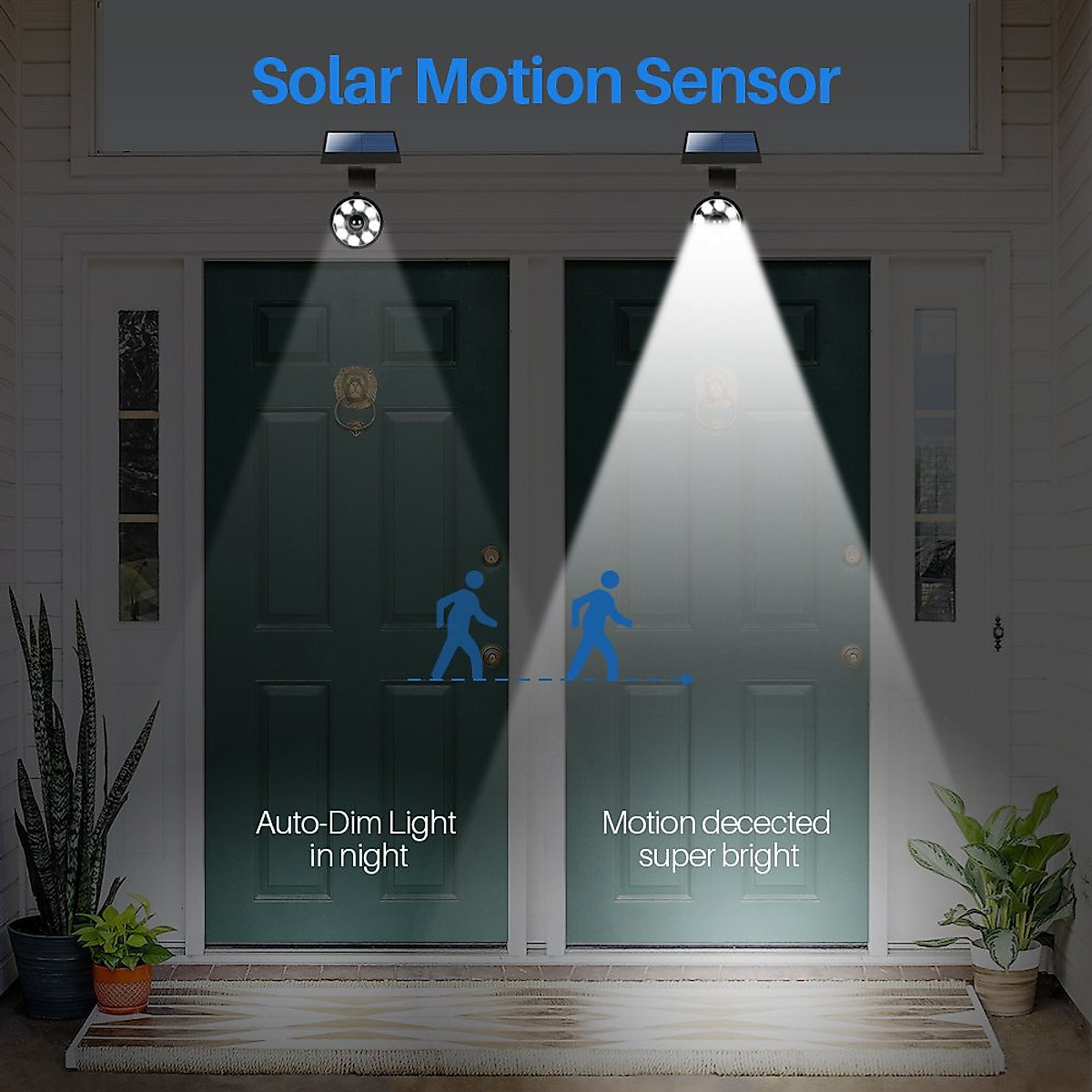 Solar Motion Lights Outdoor 1400-Lumen LED Spotlight 9-Watt(130W Equ.) Solar Flood Security Lights for Garden Driveway Patio Yard Path Porch Deck, 100-Week 100% Free Replacement