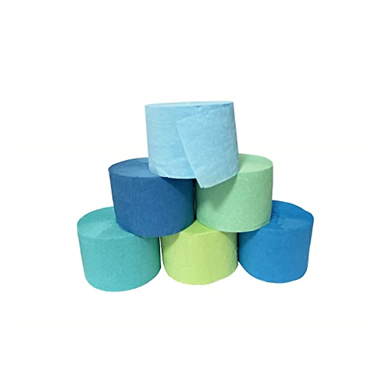 InnoFun Birthday Party Crepe Paper Streamers Decoration,Colored Streamer Backdrop,Blue,Pastel Blue,Green and Lime,6 Rolls 492ft(1.8 Inch x 82 Ft/Roll)