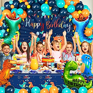 HJINGY 140 PCS Dinosaur Birthday Party Decorations, Blue Dinosaur Party Decorations for Boys Includes Dinosaur Balloons, Customized Backdrop, Tablecloth for Dinosaur Baby Shower Decorations