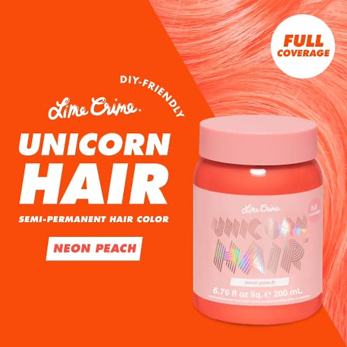 Lime Crime Unicorn Semi-Permanent Hair Color, Neon Peach, 200 ml,816652020101