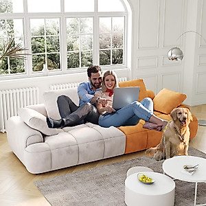 86.6″ W Loveseat Sofa,Modern Upholstered Cloud Couch with Wide Square Armrests and Deep Seat,Colorful Couch Suede Fabric for Living Room